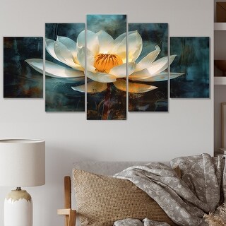 Designart "Vintage White Lotus in Grunge Background" Lotus Multipanel ...