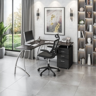 Modern L Shaped Computer Office Desk with Locking Storage Cabinet and a ...