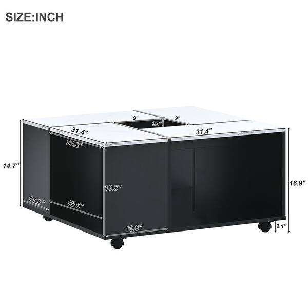 Modern Square 2-layer Coffee Table with Casters and Removable Tray，UV ...