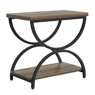 2-Tier RectangularWood Metal End Side Accent Table Nightstand - Bed ...
