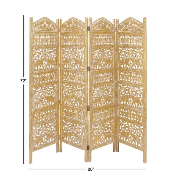 Gold Wooden Handmade Hinged Foldable Partition 4 Panel Scroll Partition ...