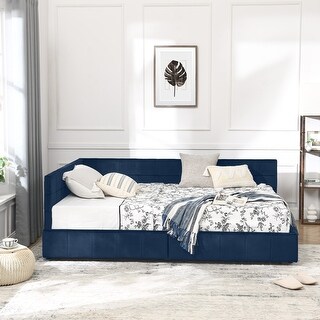 Blue Daybed with Velvet Upholstery and Storage Drawers,Full Size - Bed ...