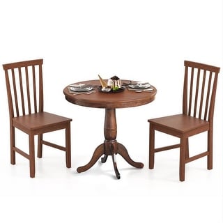 3-Piece Traditional Round Dining Table and 2 Chairs Set in Walnut Wood ...