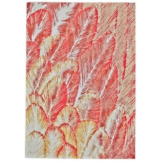 Gustavia Feather Print Rug, Bright Red/Mustard/Irvory Cream, Area Rug ...