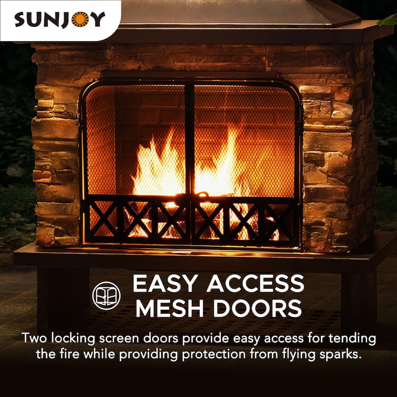 Sunjoy Farmington Wood Burning Fireplace - 48" - Overstock - 11588256
