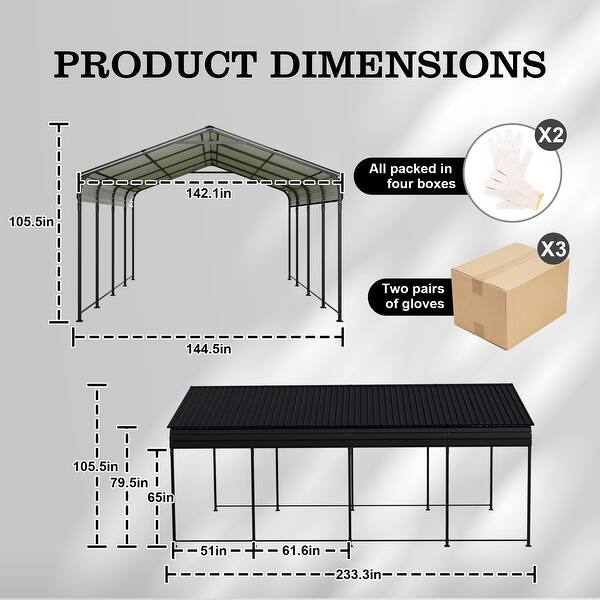 Carport 12x20 FT Heavy Duty Carport Canopy Updated Frame Structure ...