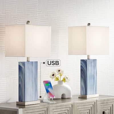 Set of 2 Modern Table Lamps with USB Port Gold Rectangular White - 16 ...