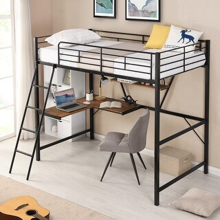 Sturdy Metal Frame Loft Bed with L-shaped MDF Desk and Shelf - Bed Bath ...
