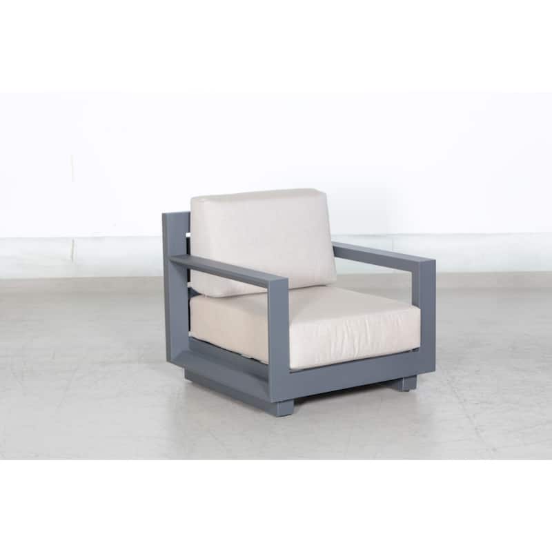 Paris Club Chair with Gray Aluminum Frame and Taupe Sunbrella Cushion ...