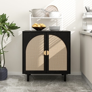 Wooden Rattan Wicker 2 Doors Accent Cabinet for Bedroom - Bed Bath ...