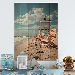 Designart "Beach Seaside Nostalgia Black IV" Nautical & Beach Print on ...