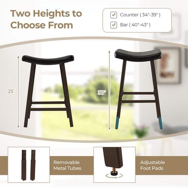 Gymax Bar Stools Set of 4 Saddle-shaped Bar Stools Upholstered PU - Bed ...