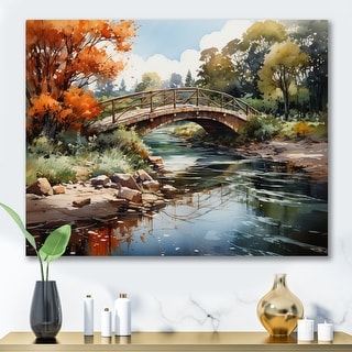 Designart "Beige Bridge Impressionist Crossing An I" Architecture Wall ...