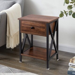 Modern X-shaped frame design Nightstand with Drawer and Open Shelves ...