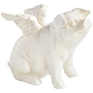 Cyan Design Oink Angel Ceramic Flying Pig Statue - White Crackle - Bed ...