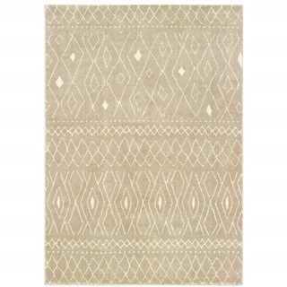 5' X 7' Sand And Ivory Geometric Power Loom Stain Resistant Area Rug ...