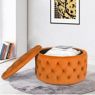 Round Storage Ottoman with Removable Top, Tufted Bench for Living Room ...