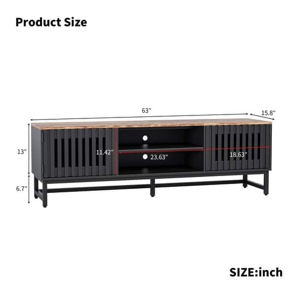 Mid-Century Modern TV Stand with Slatted Grille Striped Doors - Bed ...