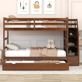Nestfair Full over Full Bunk Bed with Twin Size Trundle and 3 Storage ...