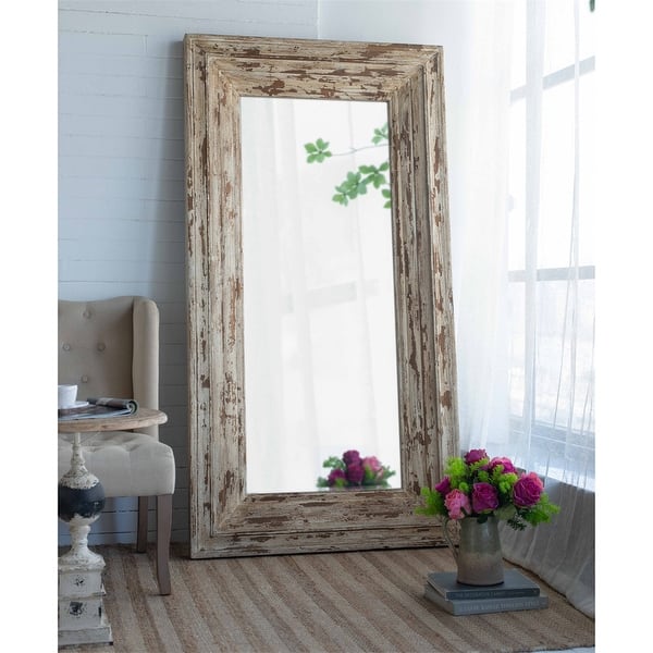 Full Length Rectangle Floor Mirror with Distressed Wood Frame - Bed ...