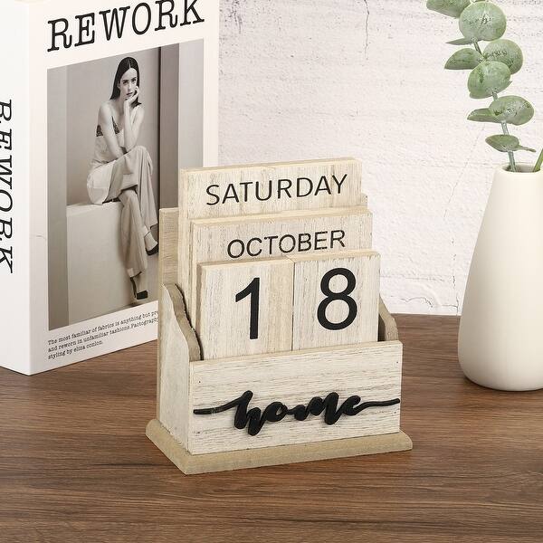 Vintage Wood Block Perpetual Calendar, Wooden Display Blocks Style 3 ...