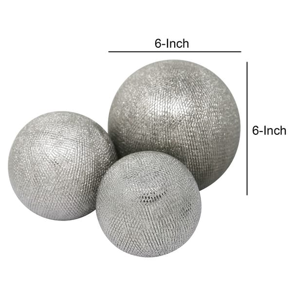 Decorative Ceramic Orbs with Textured Design, Silver, Set of Three ...