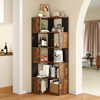 6 Tier Corner Bookcase Bookshelf Modern L-Shaped Display Rack Storage ...