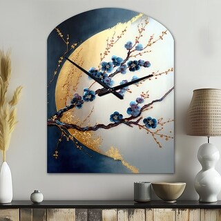 Designart - Blue Cherry Blossom Branch IV - Tree Bonsai Wall Clock in ...
