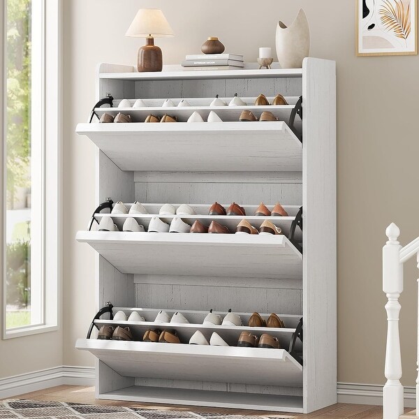 Shoe Cabinet with 3 Flip Drawers, Modern Shoe Rack Storage Shoe Cabinet with 3 Flip Drawers, Modern Shoe Rack Storage
