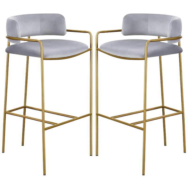 Modern Design Grey Velvet Upholstered Bar Stool in Gold Finish ...