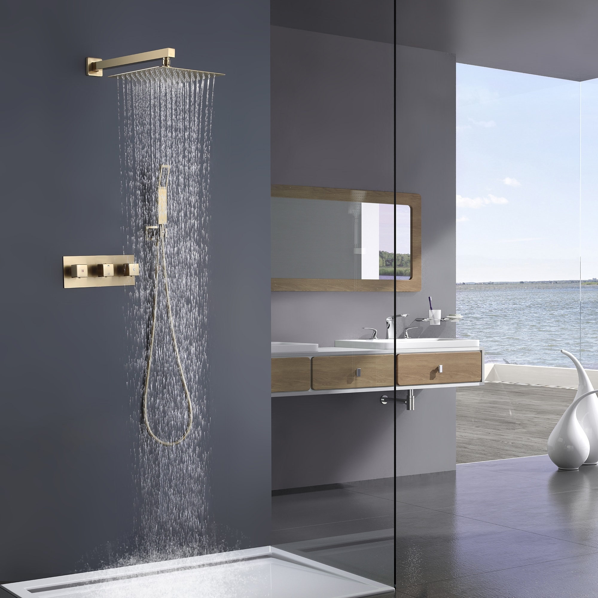 Square Dual Handle Dual Function Concealed Bathroom Shower Set - Bed ...