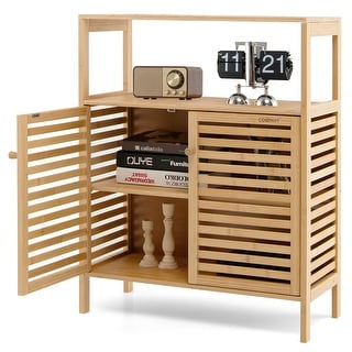 Bamboo Floor Cabinet Freestanding Storage Cabinet w Slatted Doors - Bed ...