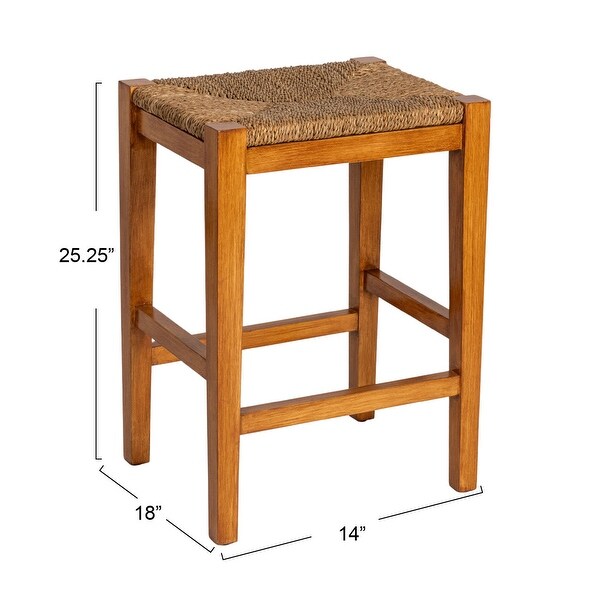 Willowbrook Wood and Seagrass Backless Counter Stool