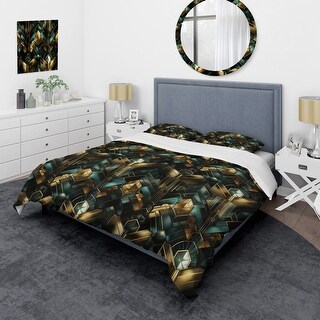 Designart "Emerald And Gold Art Deco Pattern II" Green Glam Bedding ...