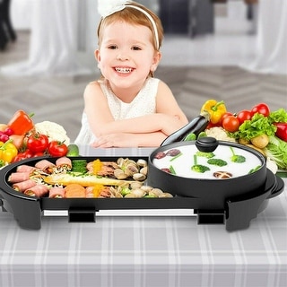 2 in 1 Portable Electric Hot Pot Barbecue Grill Non-Stick Teppanyaki ...