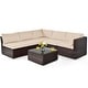 Costway 6PCS Patio Rattan Furniture Set Cushioned Sofa Coffee Table ...