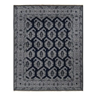Shahbanu Rugs Midnight Blue with Taupe, Hand Knotted, Turkish Knot ...
