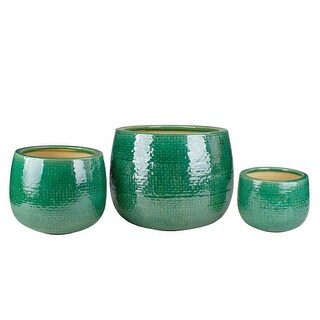 Set of 3 Green and White Textured Planter Set 10.5" - Bed Bath & Beyond ...