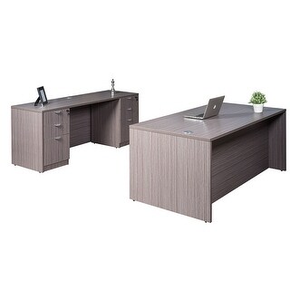 BOSS Office Suite 66-inch Desk and Credenza with Dual File Pedestals ...