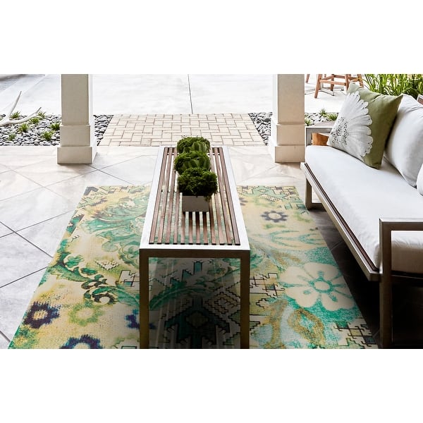 Ashlyn Bright Multi Outdoor Rug, Green/Yellow Floral, Area Rug - Bed ...
