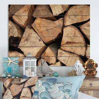 Designart 'Stack Of Firewood' Traditional Wood Wall Art Décor - Natural ...