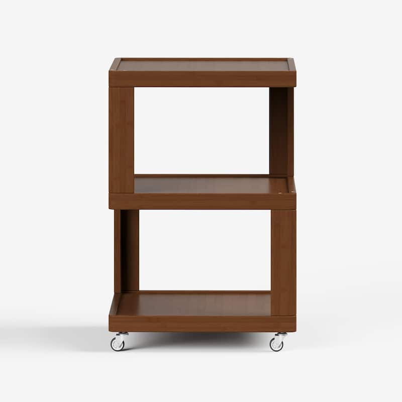 3-Tier Wooden Side Table with Casters, Mobile End Table, Storage ...