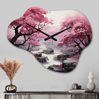 Designart - Pink Trees Waterfall Endless Journey - Waterfall Wall Clock ...
