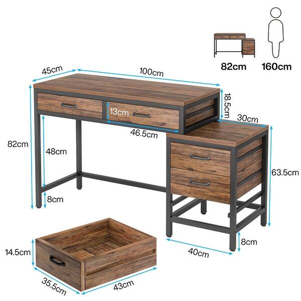 Computer Desk with 5 Drawers, Home Office Desks with Reversible Cabinet ...