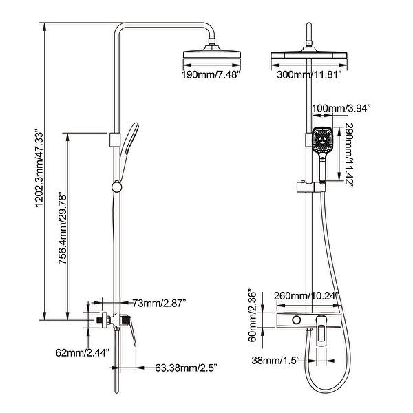47 in. Wall Mounted Multi-Function Shower System with Rough-In Valve ...