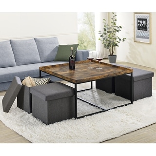 Wood Grain 5 Piece Coffee Table Set with Raised Edges - Bed Bath ...