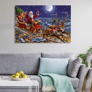 Framed Canvas Wall Art Decor Painting,Santa on Sleigh With Reindeer Gift Painting - Multicolor ...