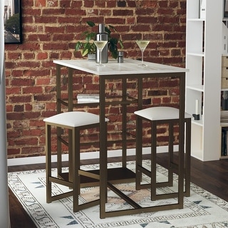 Tanner 3-Piece Brass Pub Set With Faux Marble Top, White - Bed Bath ...