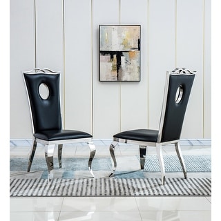 Modern Stainless Steel High Back Leatherette Dining Chairs Set of 2 ...