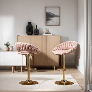 Set of 2 Swivel Bar Stools, Shell Shape Adjustable Counter Height ...